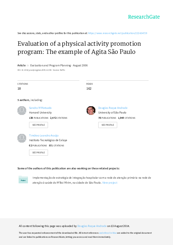 (PDF) Evaluation of a physical activity promotion program: The example ...