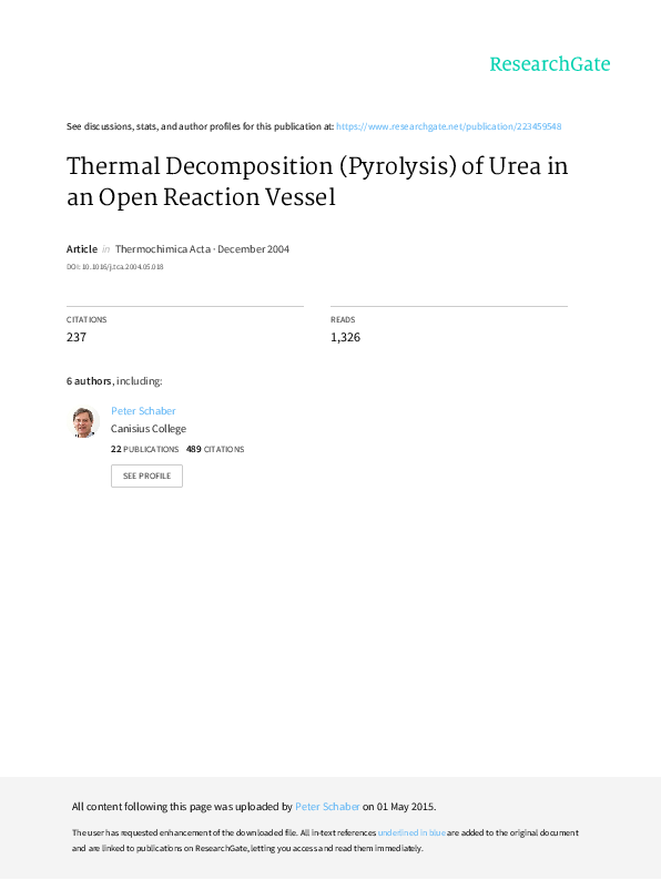 (PDF) Thermal decomposition (pyrolysis) of urea in an open reaction vessel