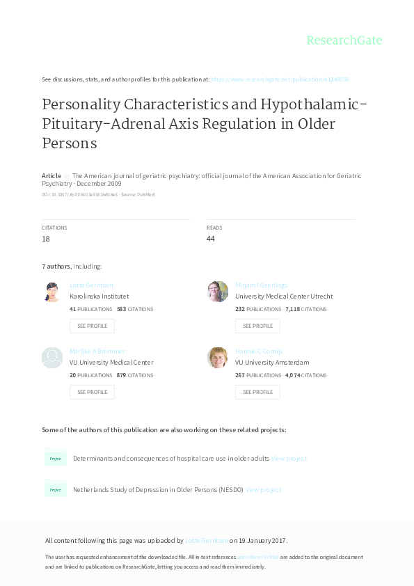 (PDF) Personality Characteristics and Hypothalamic-Pituitary-Adrenal ...
