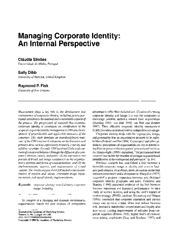 (PDF) Managing Corporate Identity: An Internal Perspective