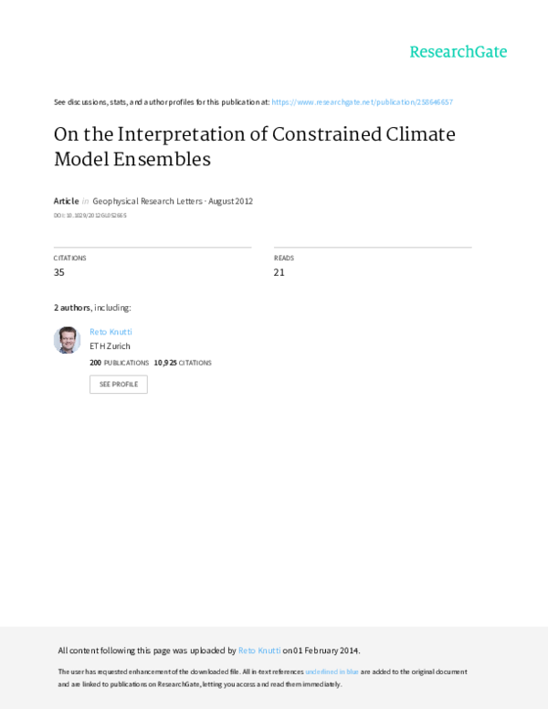 (PDF) On the interpretation of constrained climate model ensembles