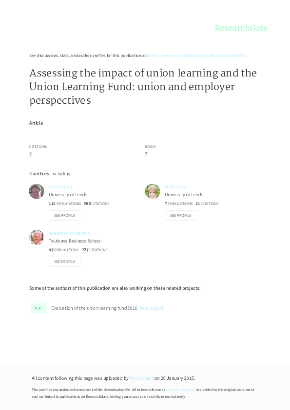 (PDF) Assessing the impact of union learning and the Union Learning ...