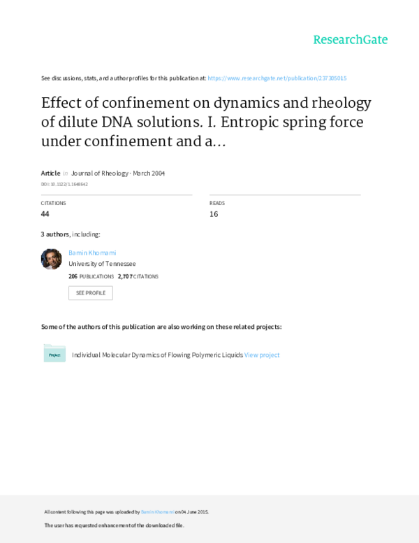 (PDF) Effect of confinement on dynamics and rheology of dilute DNA ...