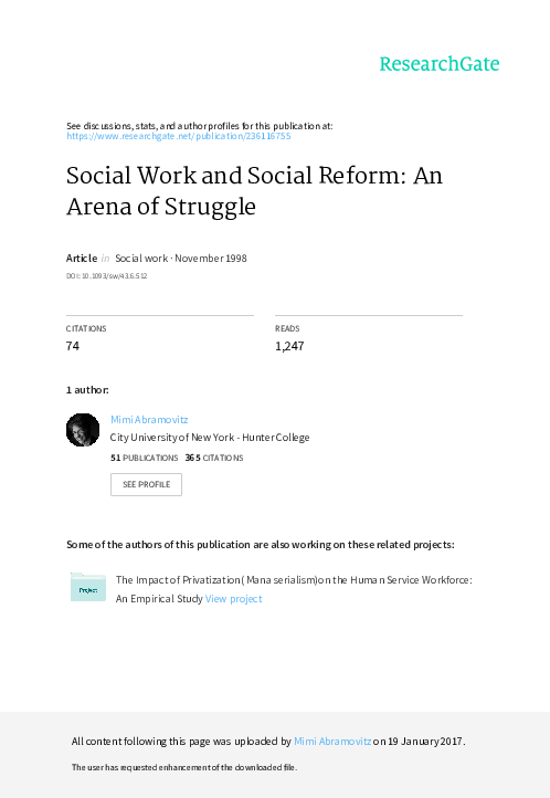 (PDF) Social Work and Social Reform: An Arena of Struggle