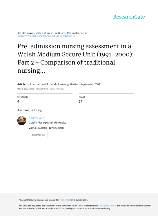 (PDF) Pre-admission nursing assessment in a Welsh Medium Secure Unit ...