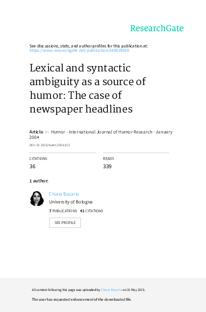 (PDF) Lexical and Syntactic Ambiguity As a Source of Humor: the Case of ...