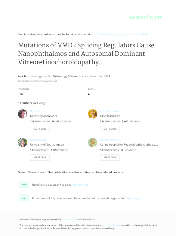 (PDF) Mutations of VMD2 Splicing Regulators Cause Nanophthalmos and ...