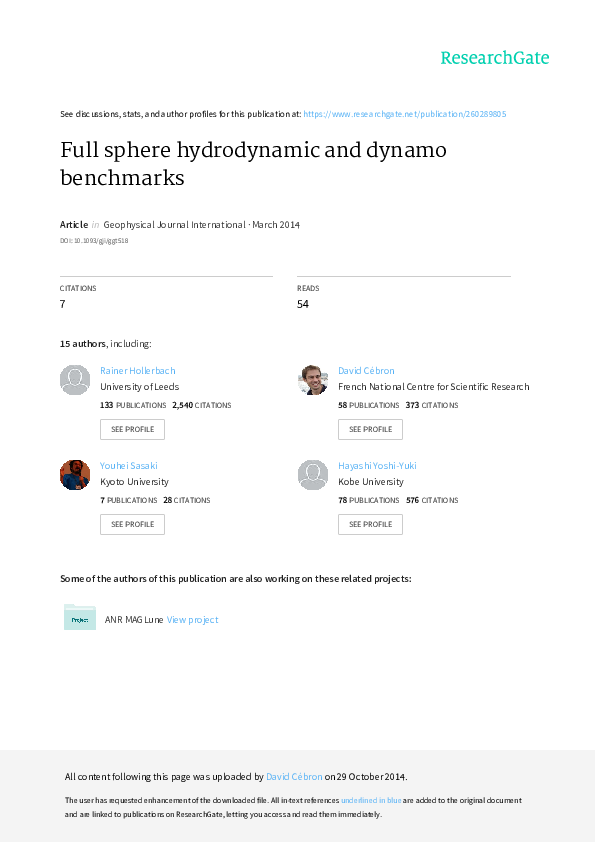 (PDF) Full sphere hydrodynamic and dynamo benchmarks