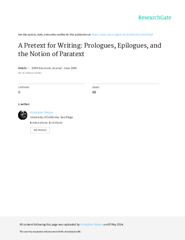 (PDF) A Pretext for Writing: Prologues, Epilogues, and the Notion of ...
