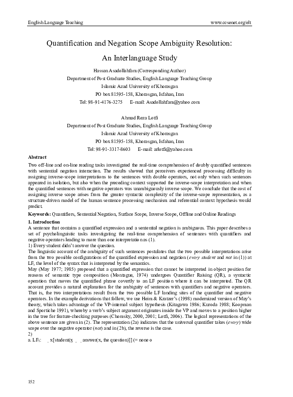 (PDF) Quantification Scope Ambiguity Resolution: Evidence from Persian ...