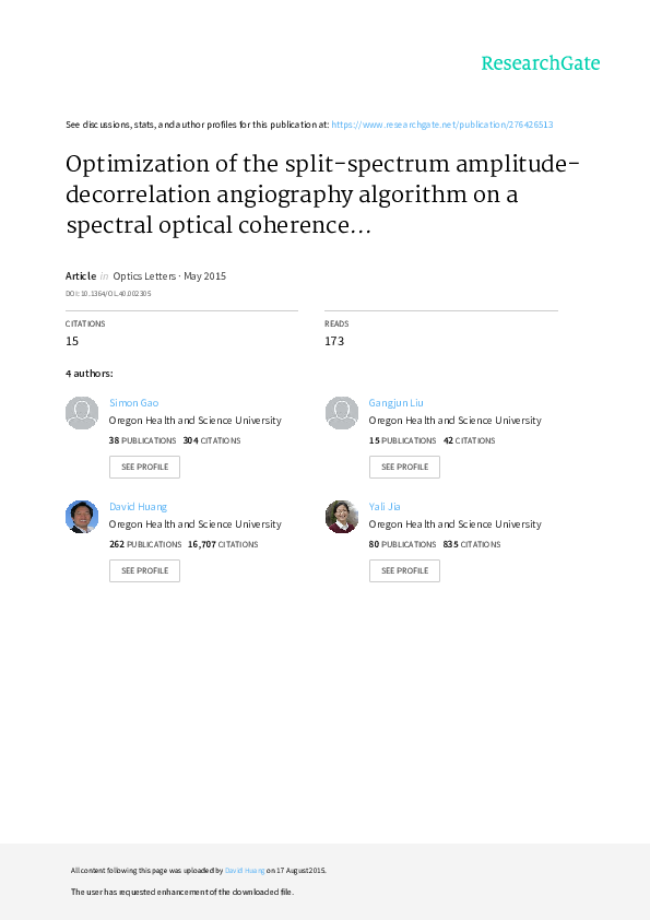 (PDF) Optimization of the split-spectrum amplitude-decorrelation angiography algorithm on a ...