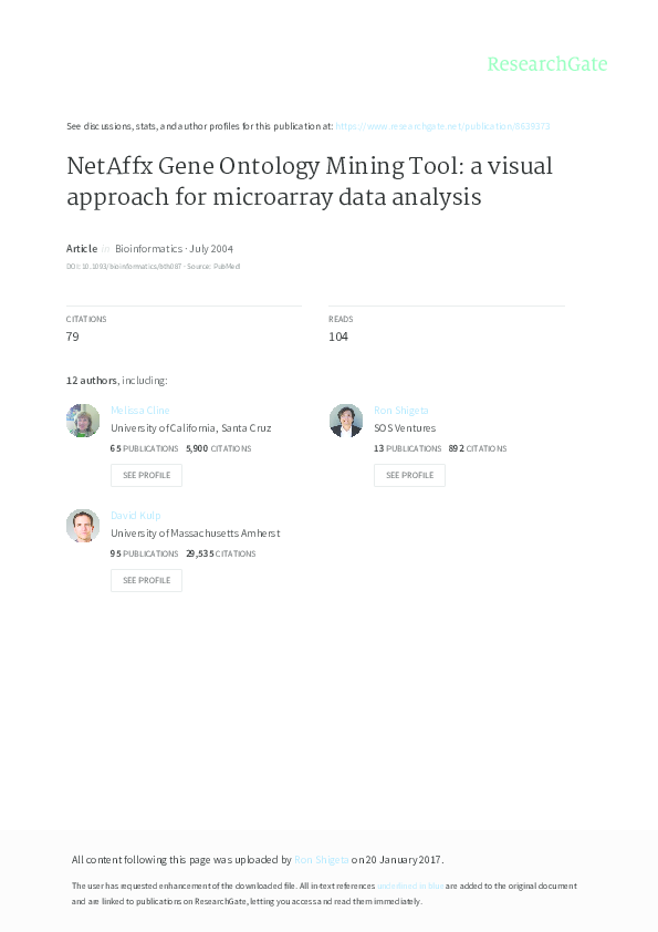 (PDF) NetAffx Gene Ontology Mining Tool: a Visual Approach for Microarray Data Analysis