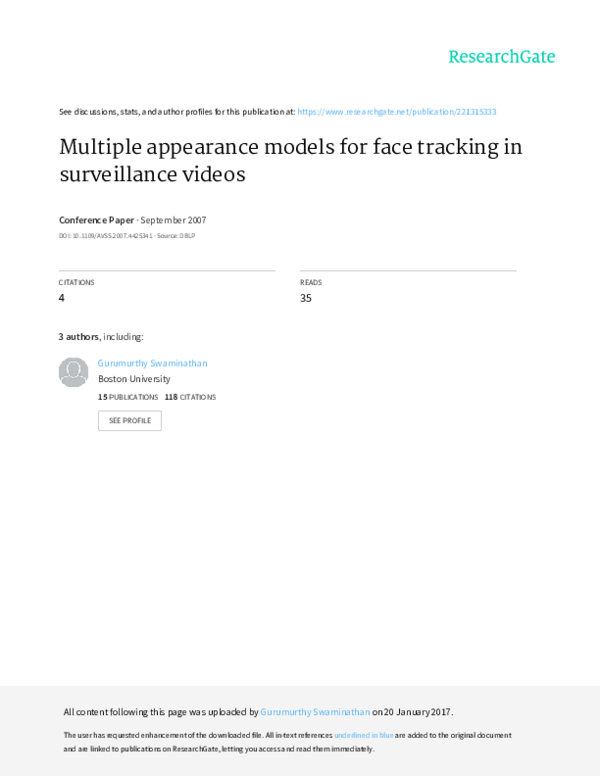 (PDF) Multiple Appearance Models for Face Tracking In Surveillance Videos
