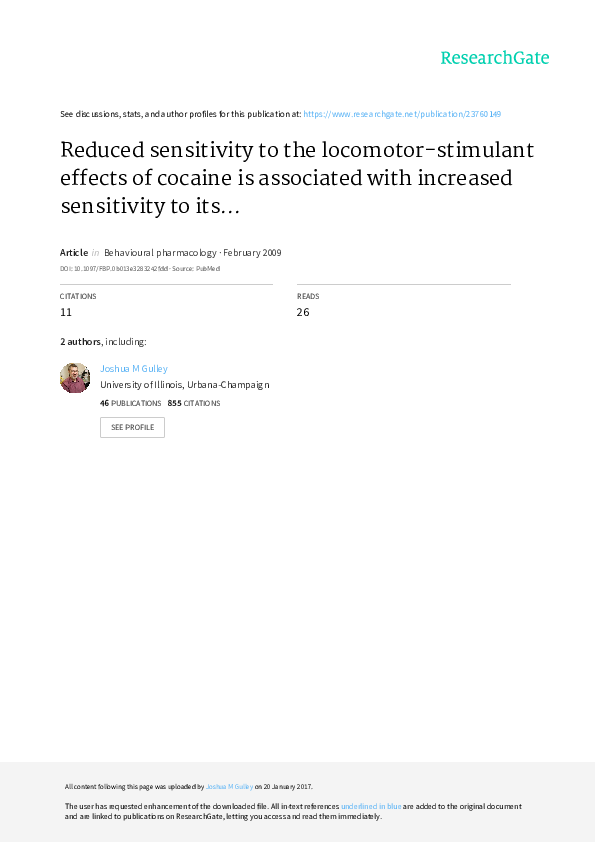 (PDF) Reduced Sensitivity to the Locomotor-Stimulant Effects of Cocaine ...