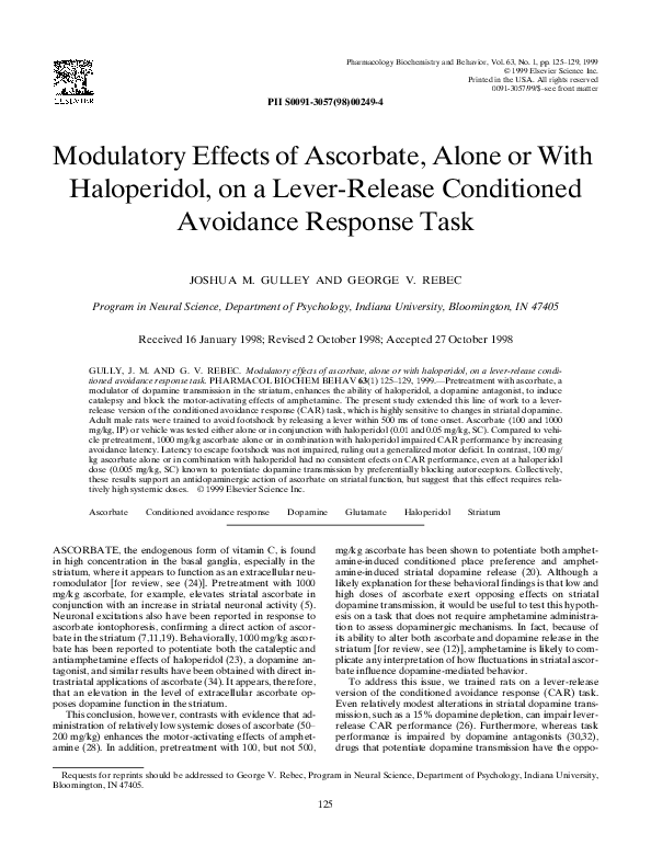 (PDF) Modulatory Effects of Ascorbate, Alone or With Haloperidol, on a ...
