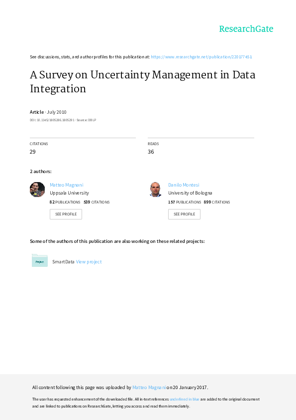 (PDF) A Survey on Uncertainty Management In Data Integration