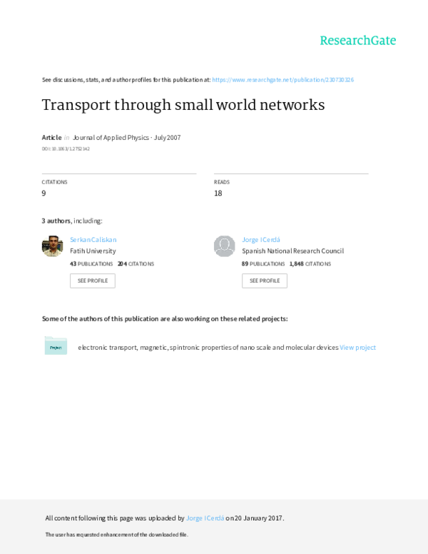(PDF) Transport through Small World Networks