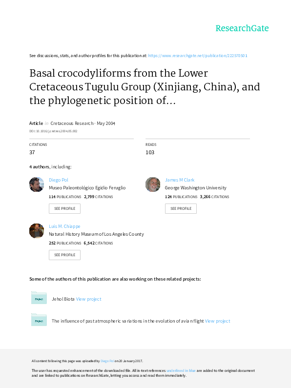 (PDF) Basal Crocodyliforms From the Lower Cretaceous Tugulu Group ...