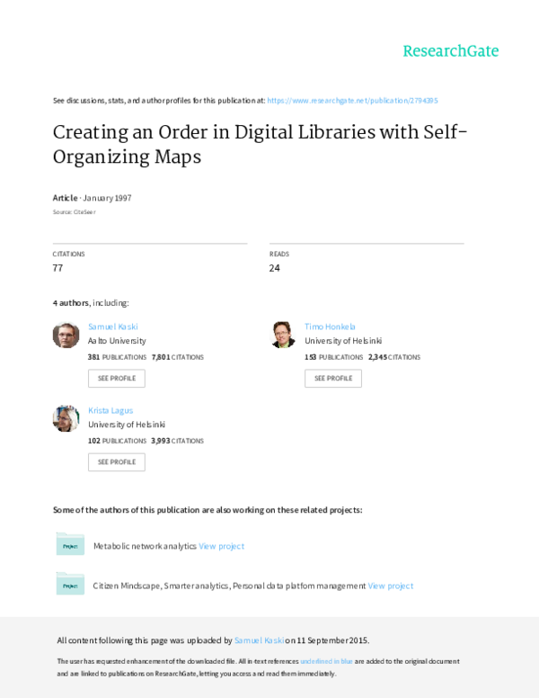 (PDF) Creating An Order In Digital Libraries With Self-Organizing Maps