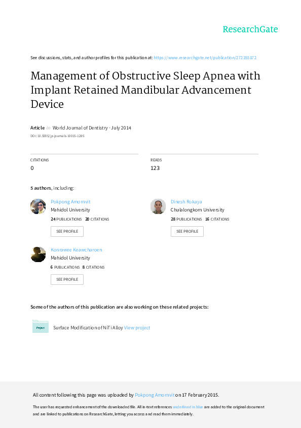 (PDF) Implant Retained Device for Obstructive Sleep Apnea