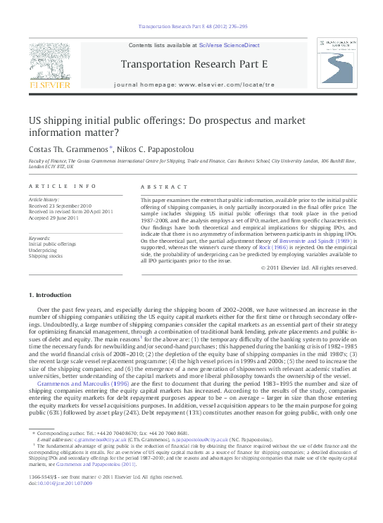(PDF) US Shipping Initial Public Offerings: Do Prospectus and Market ...