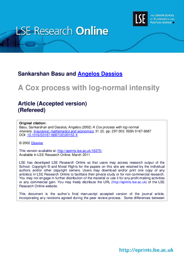 (PDF) A Cox Process With Log-Normal Intensity