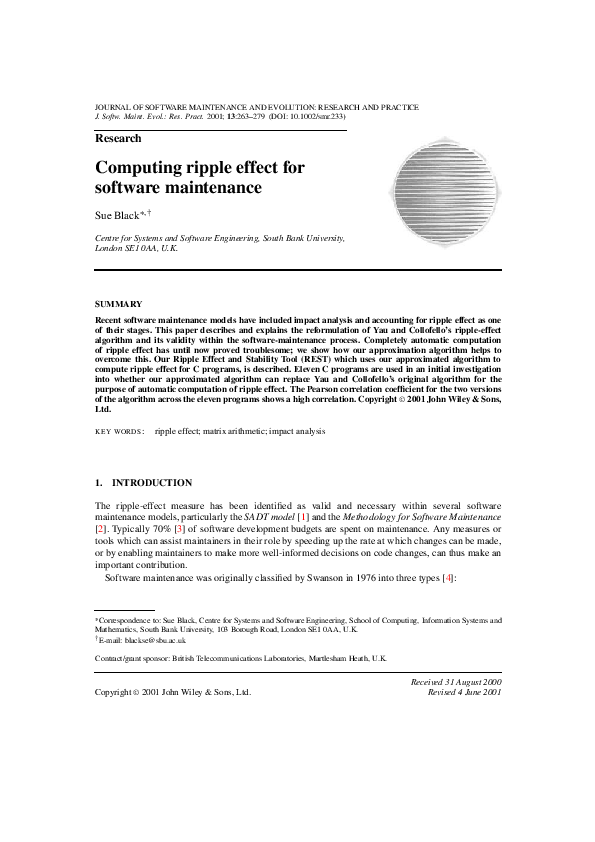 (PDF) Computing Ripple Effect for Software Maintenance