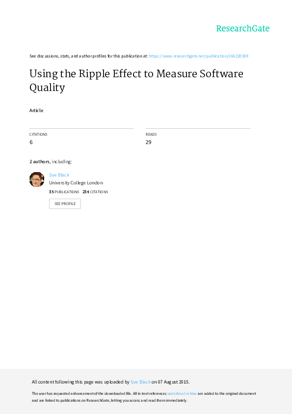 (PDF) Using the Ripple Effect to Measure Software Quality