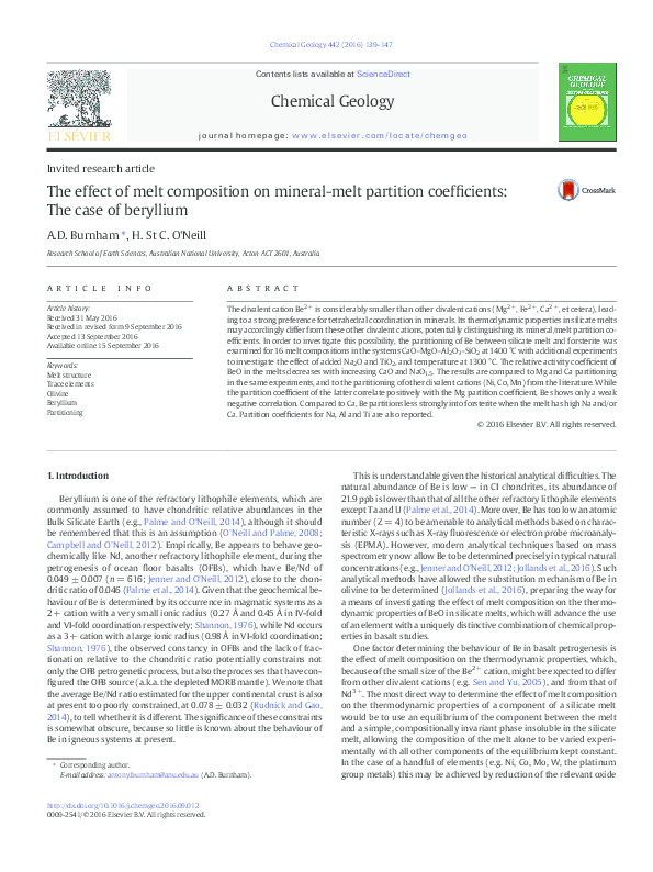 (PDF) The effect of melt composition on mineral-melt partition coefficients: The case of beryllium