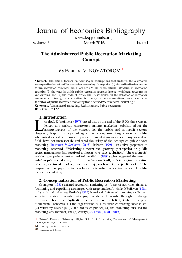 (PDF) The Administered Public Recreation Marketing Concept