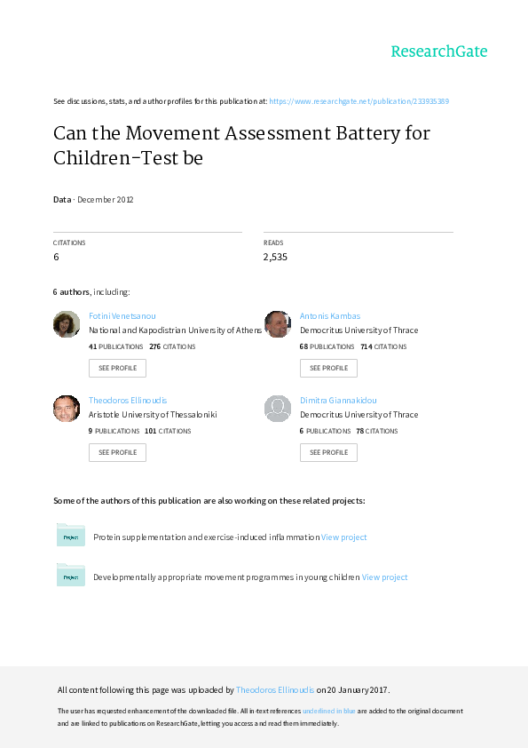(PDF) Can the Movement Assessment Battery for Children - Test be the ...
