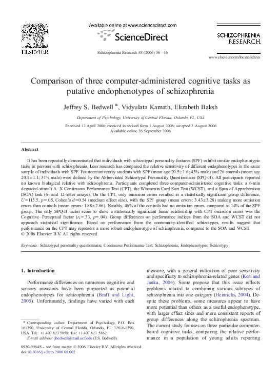 (PDF) Comparison of Three Computer-Administered Cognitive Tasks As ...