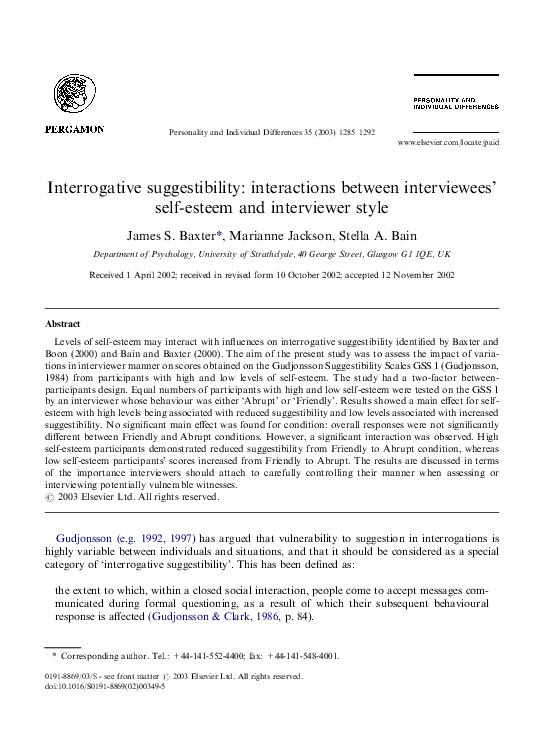(PDF) Interrogative Suggestibility: Interactions Between Interviewees ...