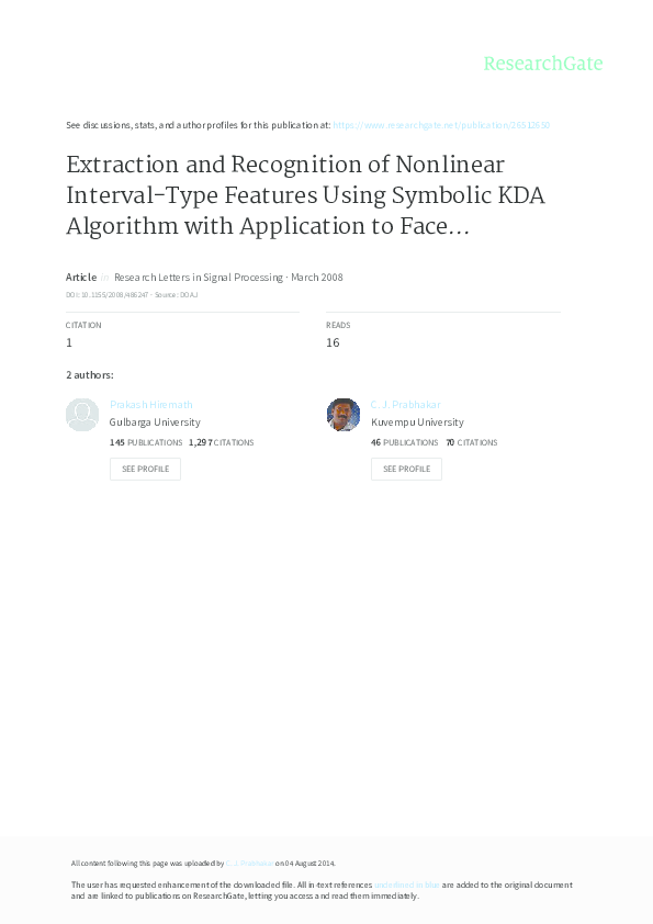 (PDF) Extraction and Recognition of Nonlinear Interval-Type Features Using Symbolic KDA ...