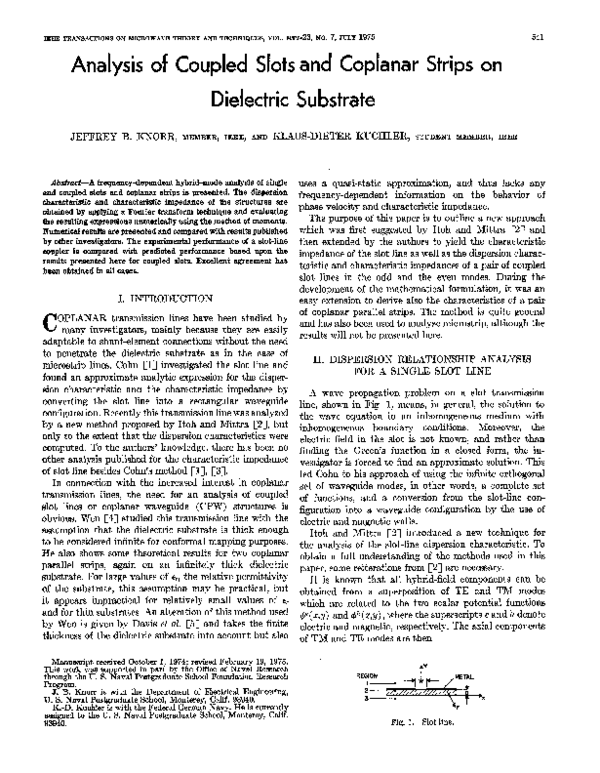 (PDF) Analysis of Coupled Slots and Coplanar Strips on Dielectric Substrate