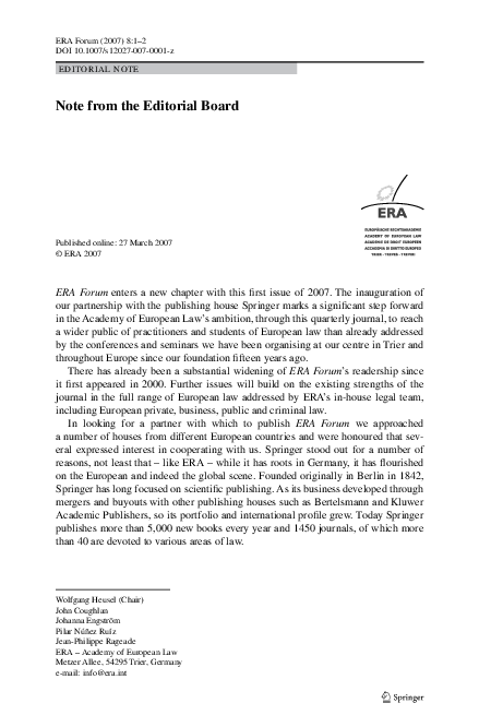 (PDF) Note From the Editorial Board
