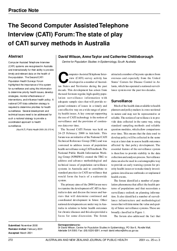 (PDF) The Second Computer Assisted Telephone Interview (CATI) Forum ...