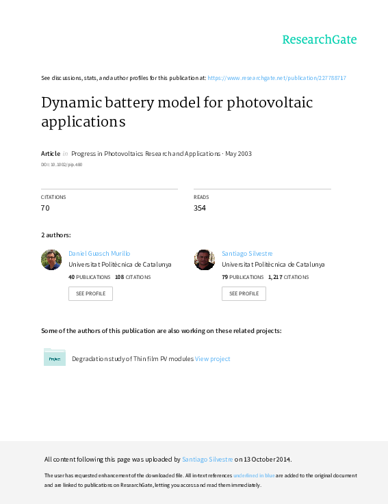 (PDF) Dynamic battery model for photovoltaic applications
