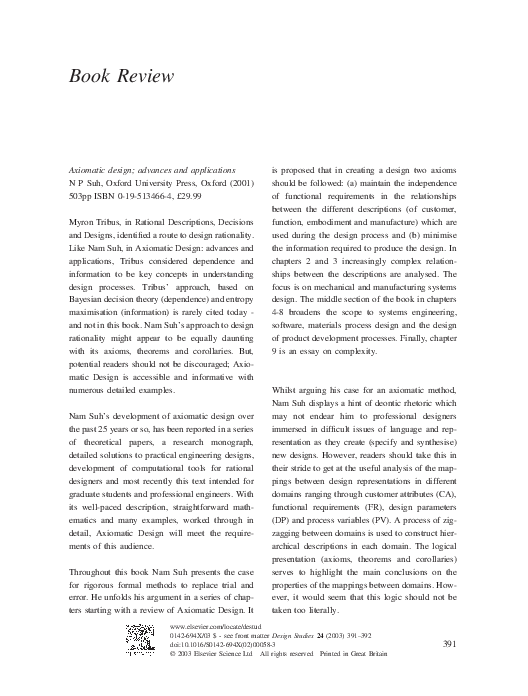 (PDF) Axiomatic Design; Advances and Applications:: NP Suh, Oxford ...