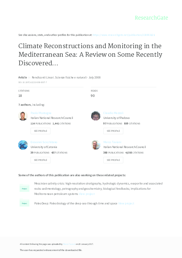 (PDF) Climate Reconstructions and Monitoring In the Mediterranean Sea ...