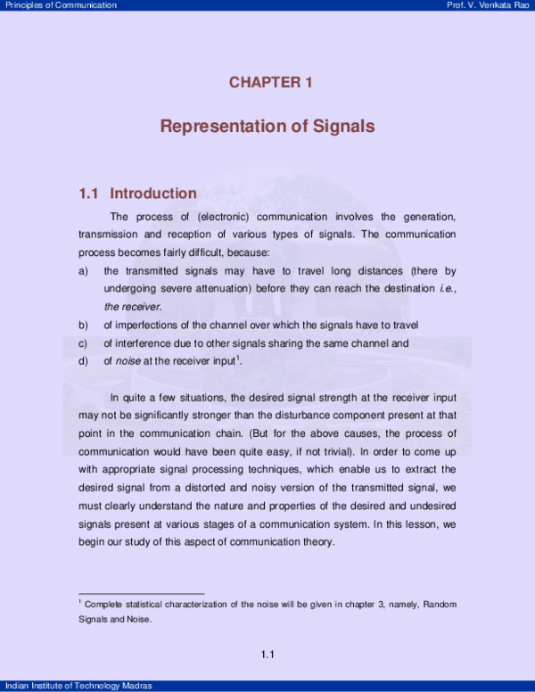 (PDF) Principles of Communication Representation of Signals