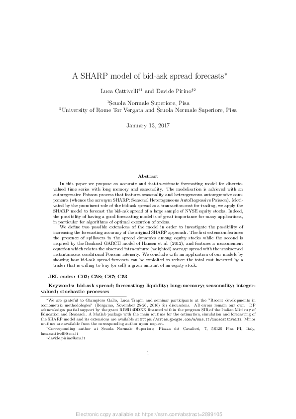 (PDF) A SHARP model of bid-ask spread forecasts