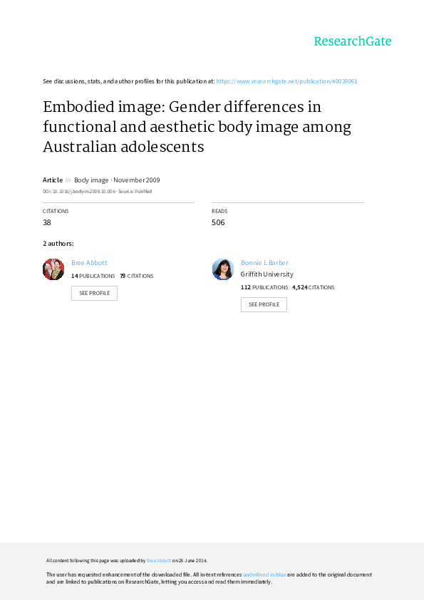 (PDF) Embodied image: Gender differences in functional and aesthetic ...