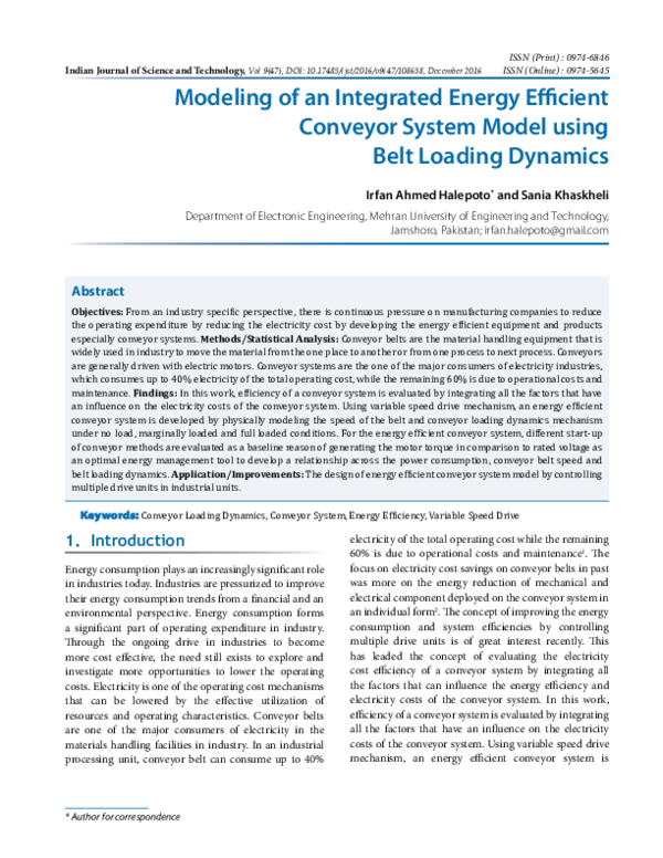 (PDF) Modeling of an Integrated Energy Efficient Conveyor System Model using Belt Loading Dynamics