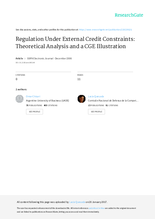 (PDF) Regulation Under External Credit Constraints: Theoretical ...