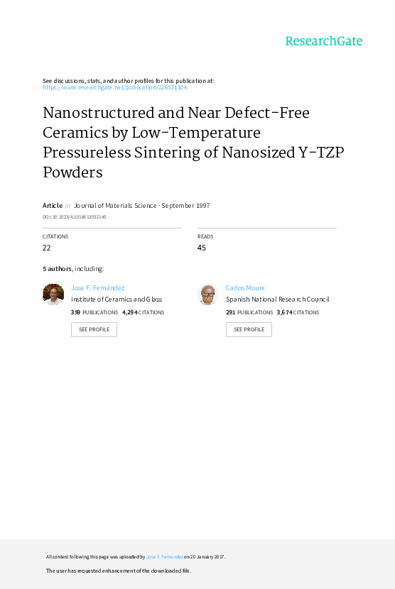 Nanostructured and near defect-free ceramics by low-temperature ...