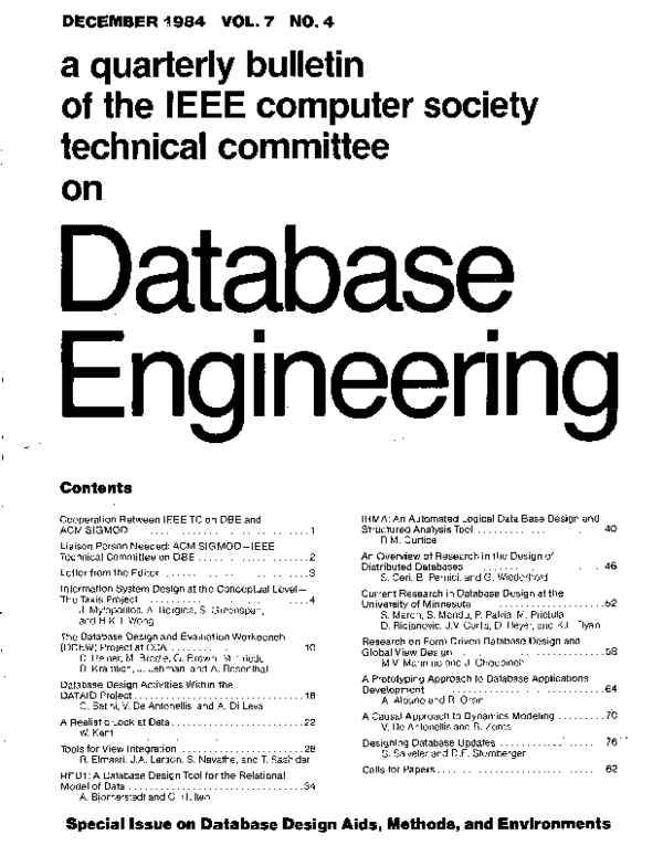 (PDF) The Database Design and Evaluation Workbench (DDEW) Project at CCA.