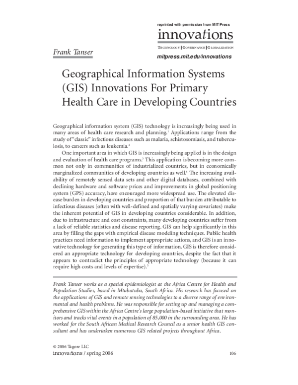 (PDF) Geographical Information Systems (GIS) Innovations For Primary ...