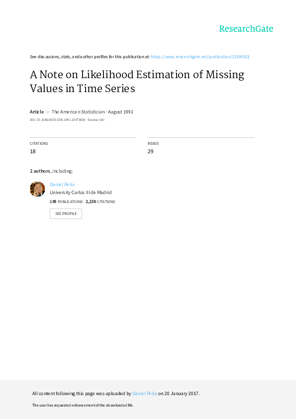 Pdf A Note On Likelihood Estimation Of Missing Values In Time Series Daniel Pena