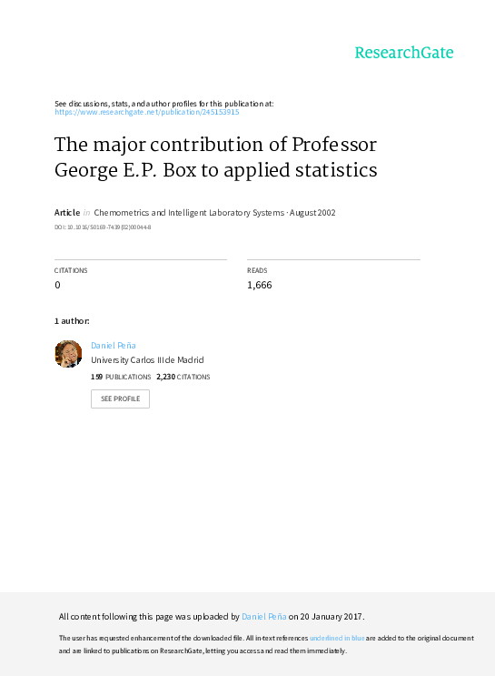 (PDF) The major contribution of Professor George E.P. Box to applied ...
